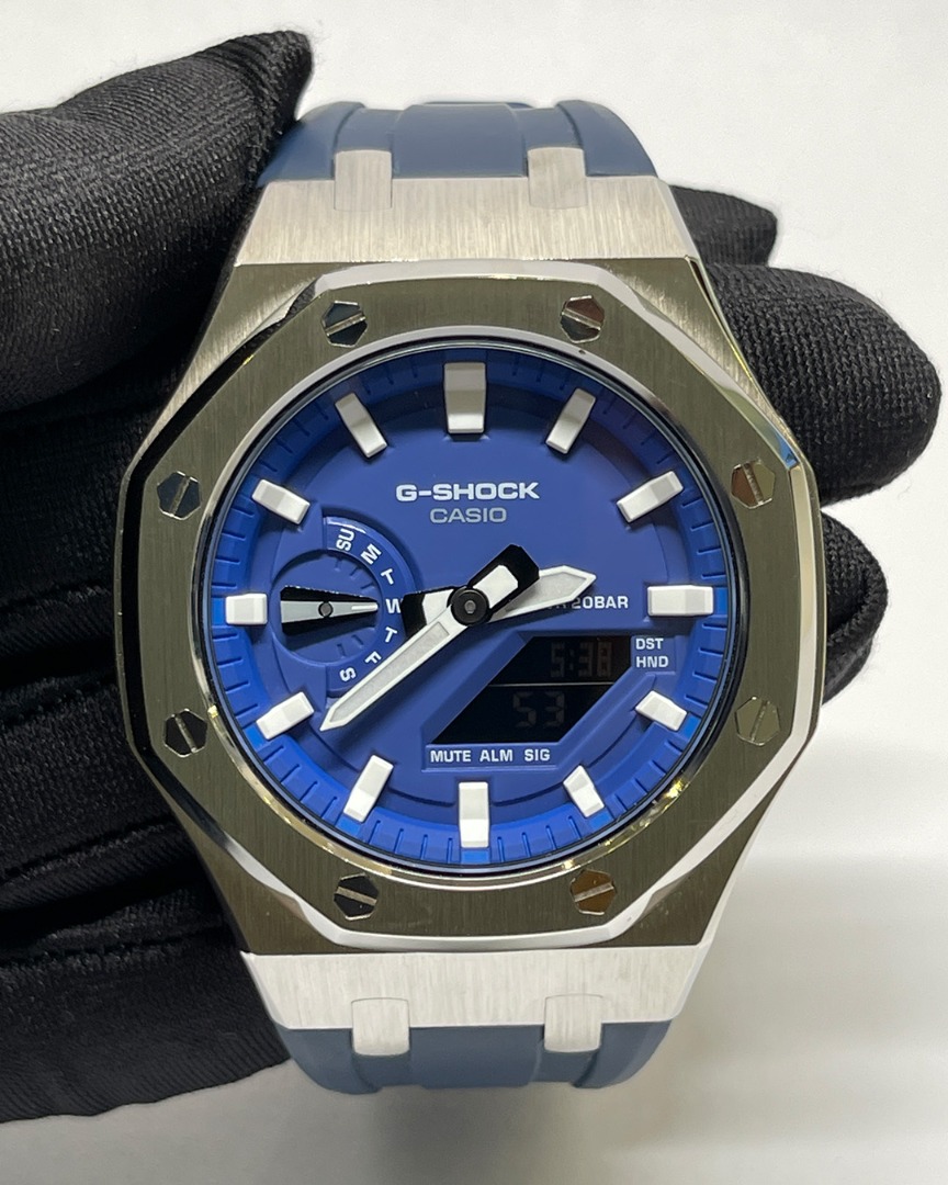 Casioak 2100 Blue Face and White Index in Silver Bezel with Blue Strap ...