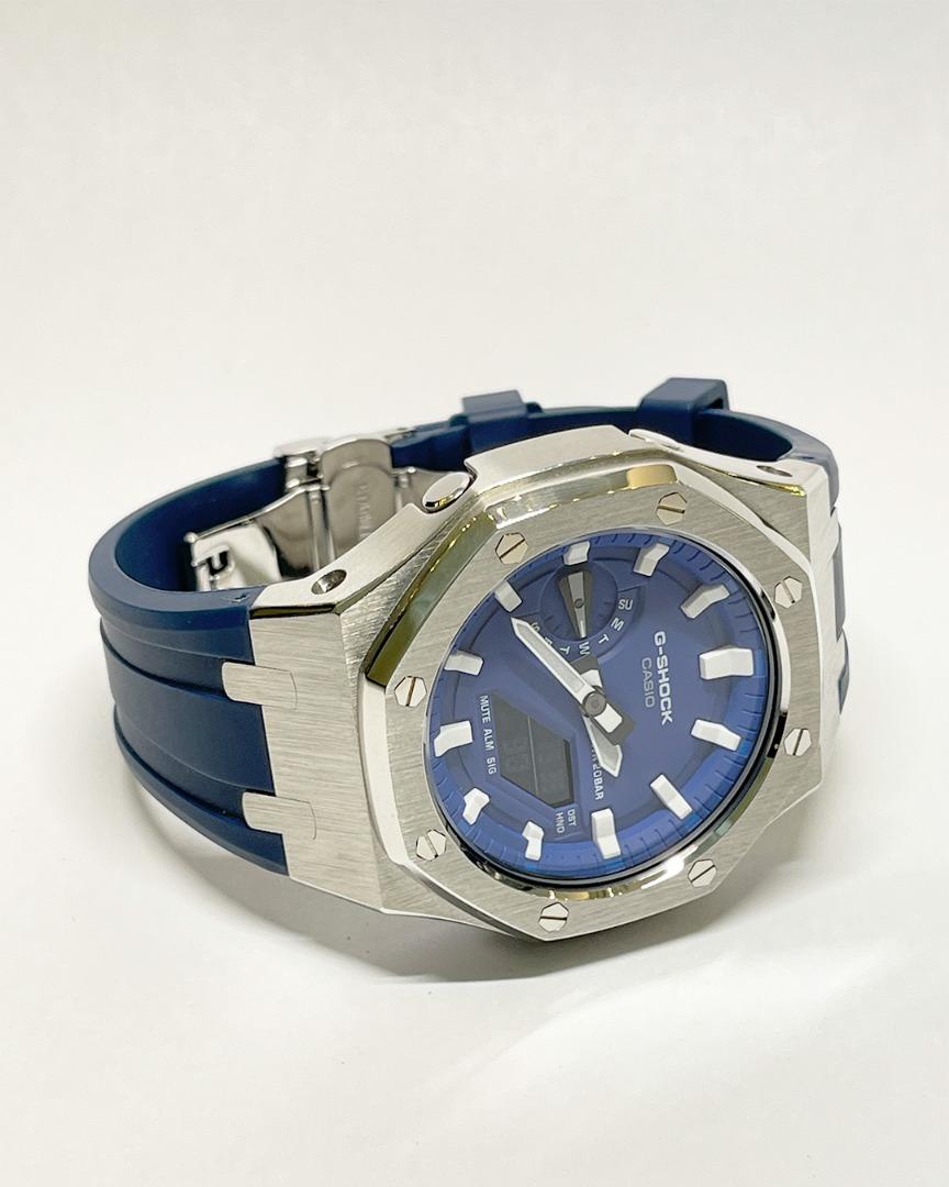 Casioak 2100 Blue Face and White Index in Silver Bezel with Blue Strap ...