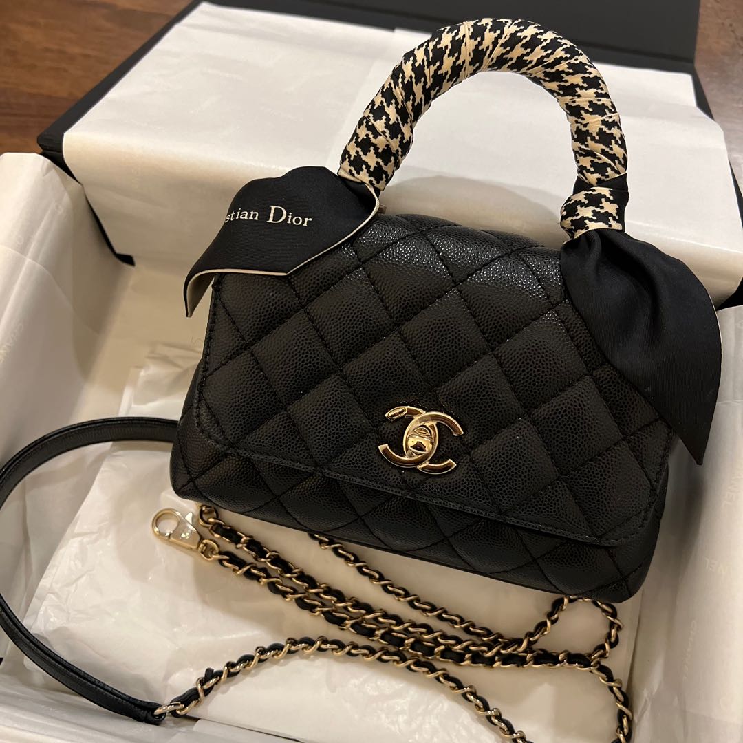 Chanel Coco Handle Extra Mini Black Caviar Light Gold Hardware, Luxury ...