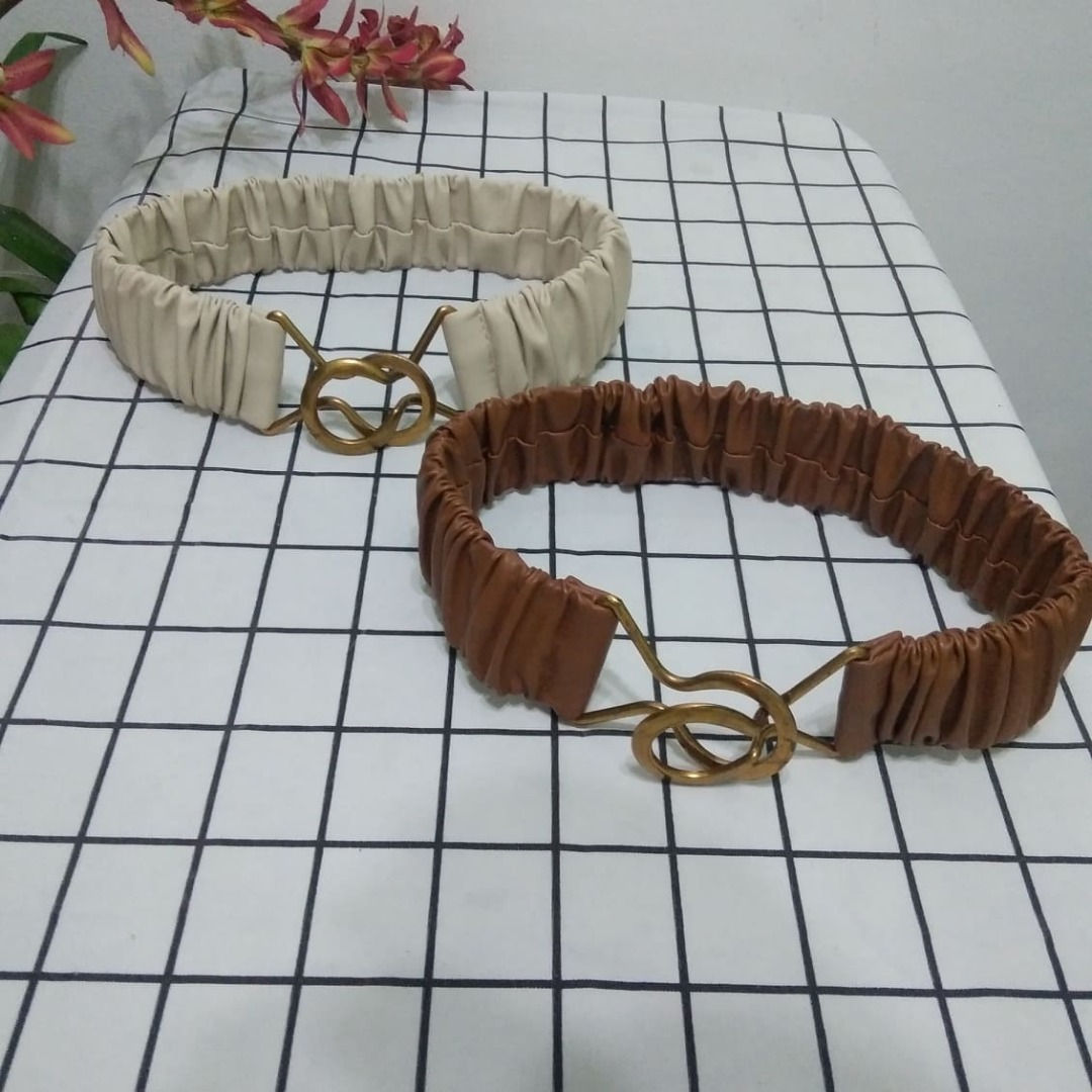 Elastic Ruffled Gold Buckled Belt, Women's Fashion, Watches ...