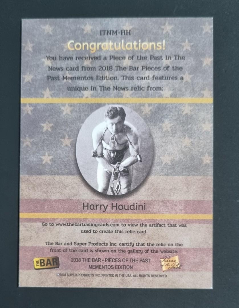 Harry Houdini Relic Card, Hobbies & Toys, Toys & Games on Carousell