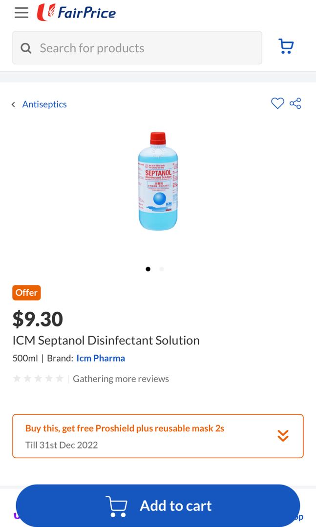 ICM Septanol Disinfectant Solution 500ml, Health & Nutrition, Medical ...