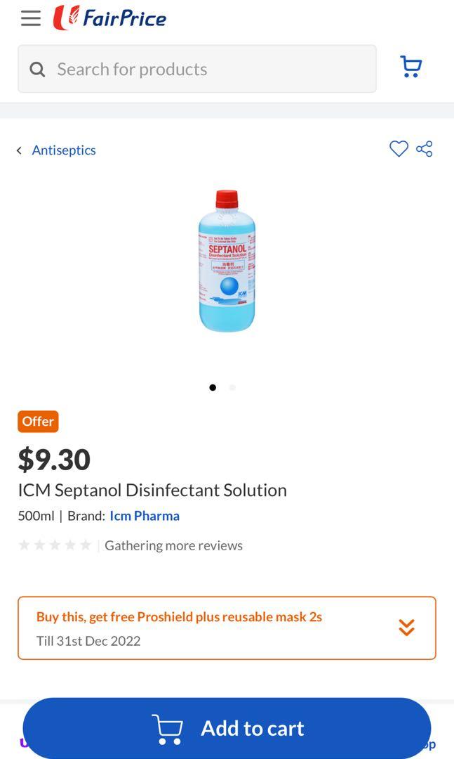 ICM Septanol Disinfectant Solution 500ml, Health & Nutrition, Medical ...
