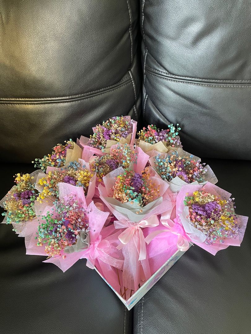 Mini dried baby breath with forget me not flower bouquet, Hobbies ...