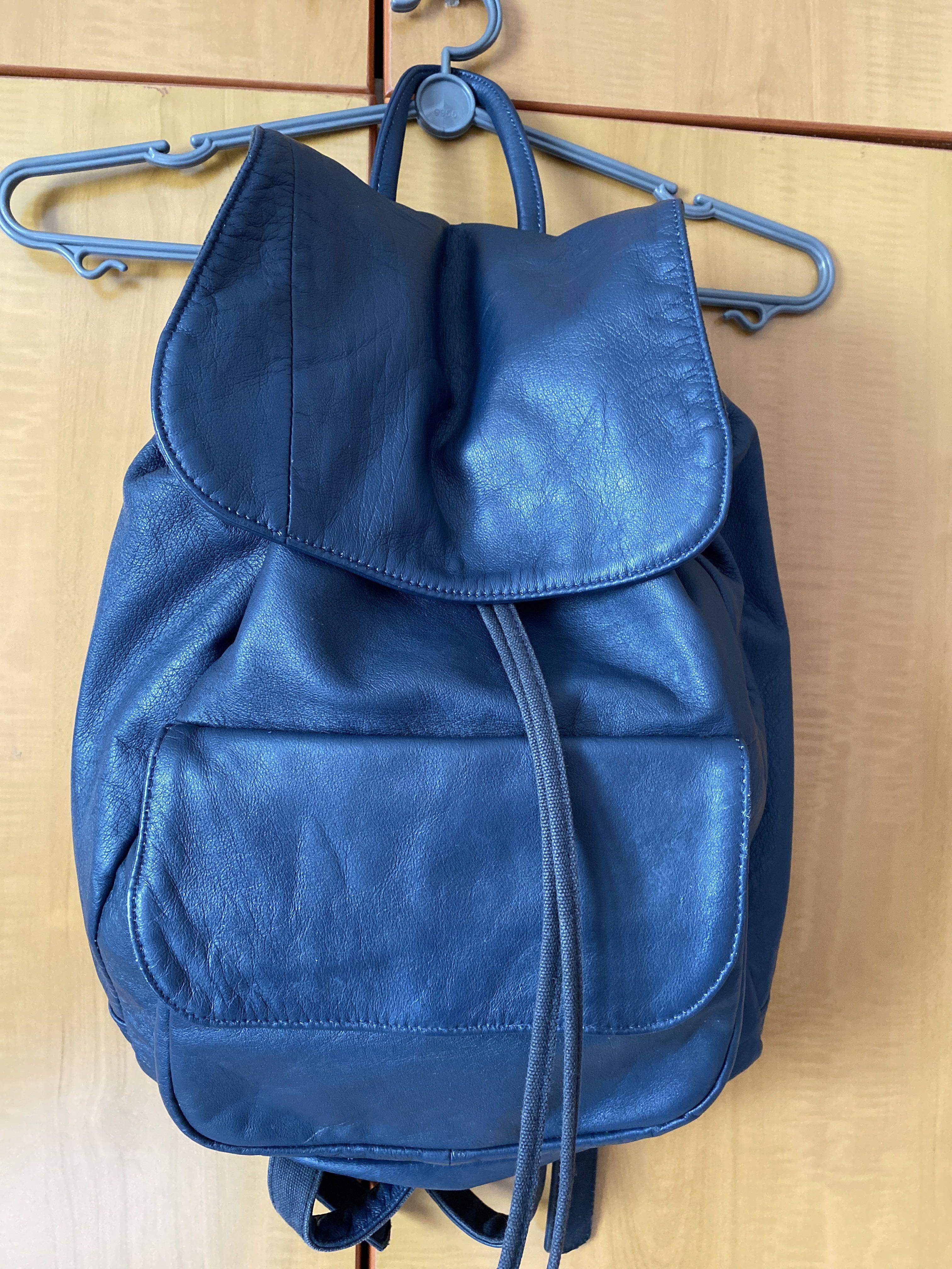 Navy Blue Leather Backpack, Women's Fashion, Bags & Wallets, Backpacks ...