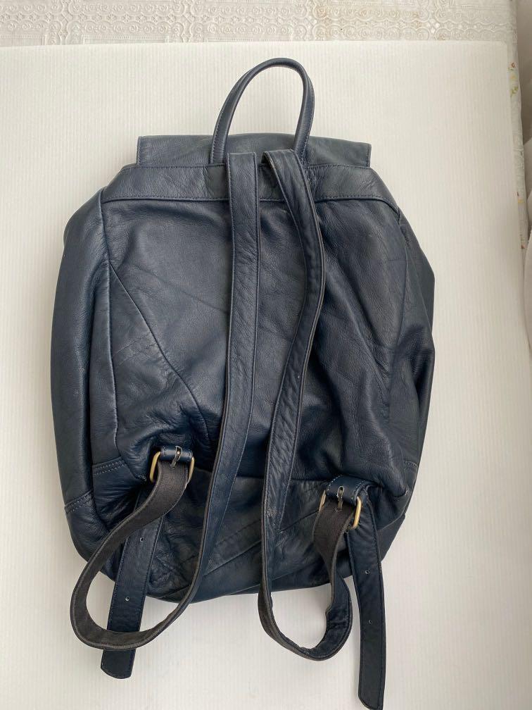 Navy Blue Leather Backpack, Women's Fashion, Bags & Wallets, Backpacks ...