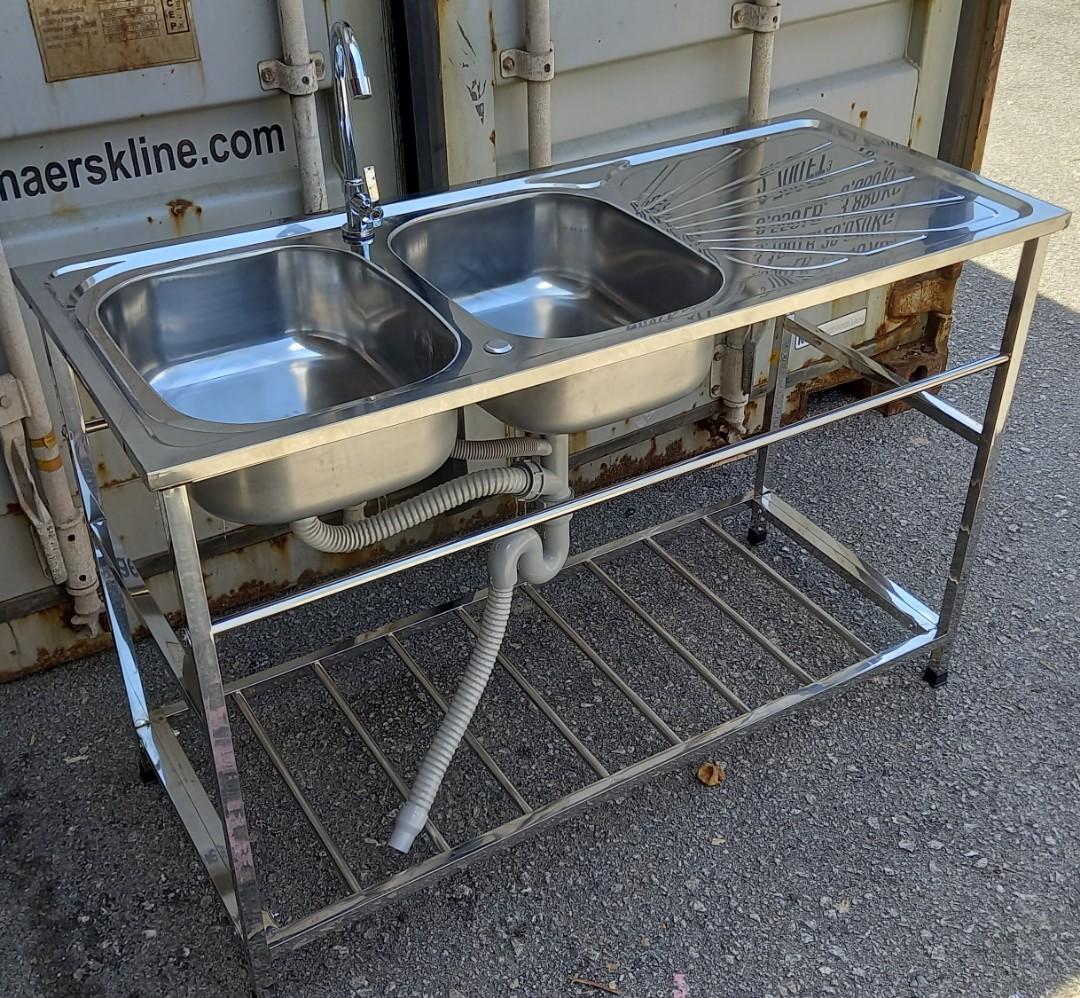STAINLESS STEEL DOUBLE BOWL SINK WITH DRAINBOARD / DOUBLE BOWL SINK ...