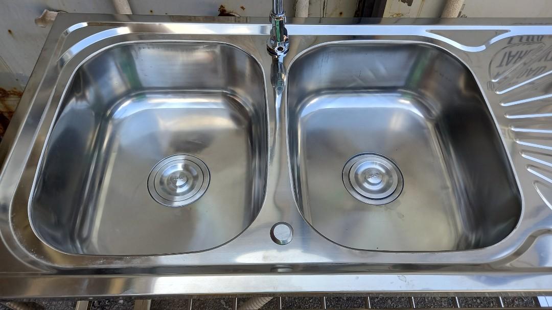 STAINLESS STEEL DOUBLE BOWL SINK WITH DRAINBOARD / DOUBLE BOWL SINK ...