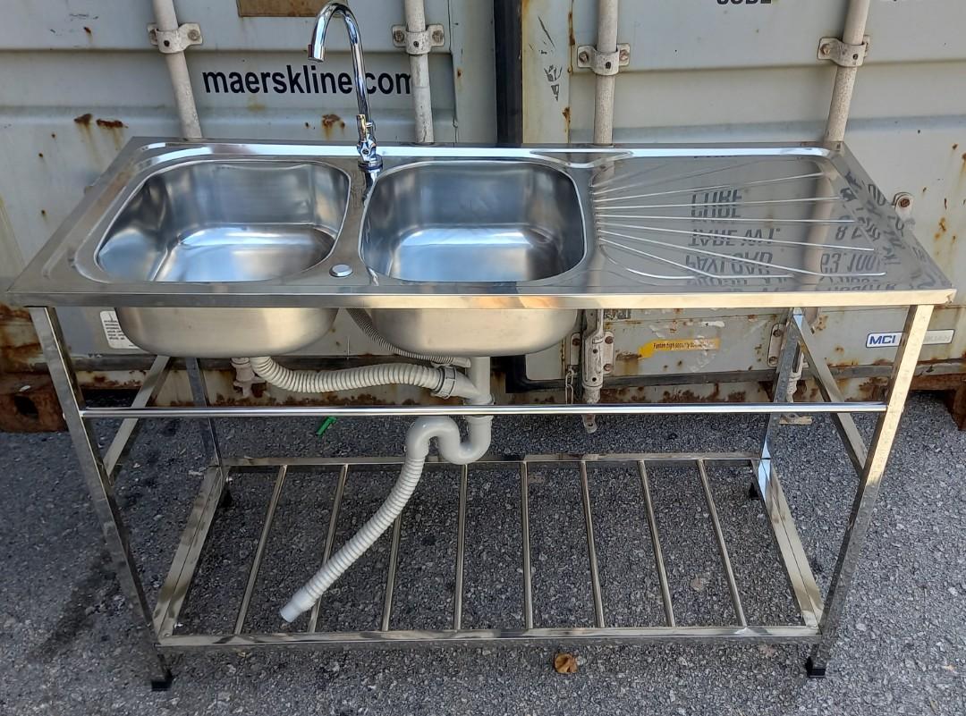STAINLESS STEEL DOUBLE BOWL SINK WITH DRAINBOARD / DOUBLE BOWL SINK ...
