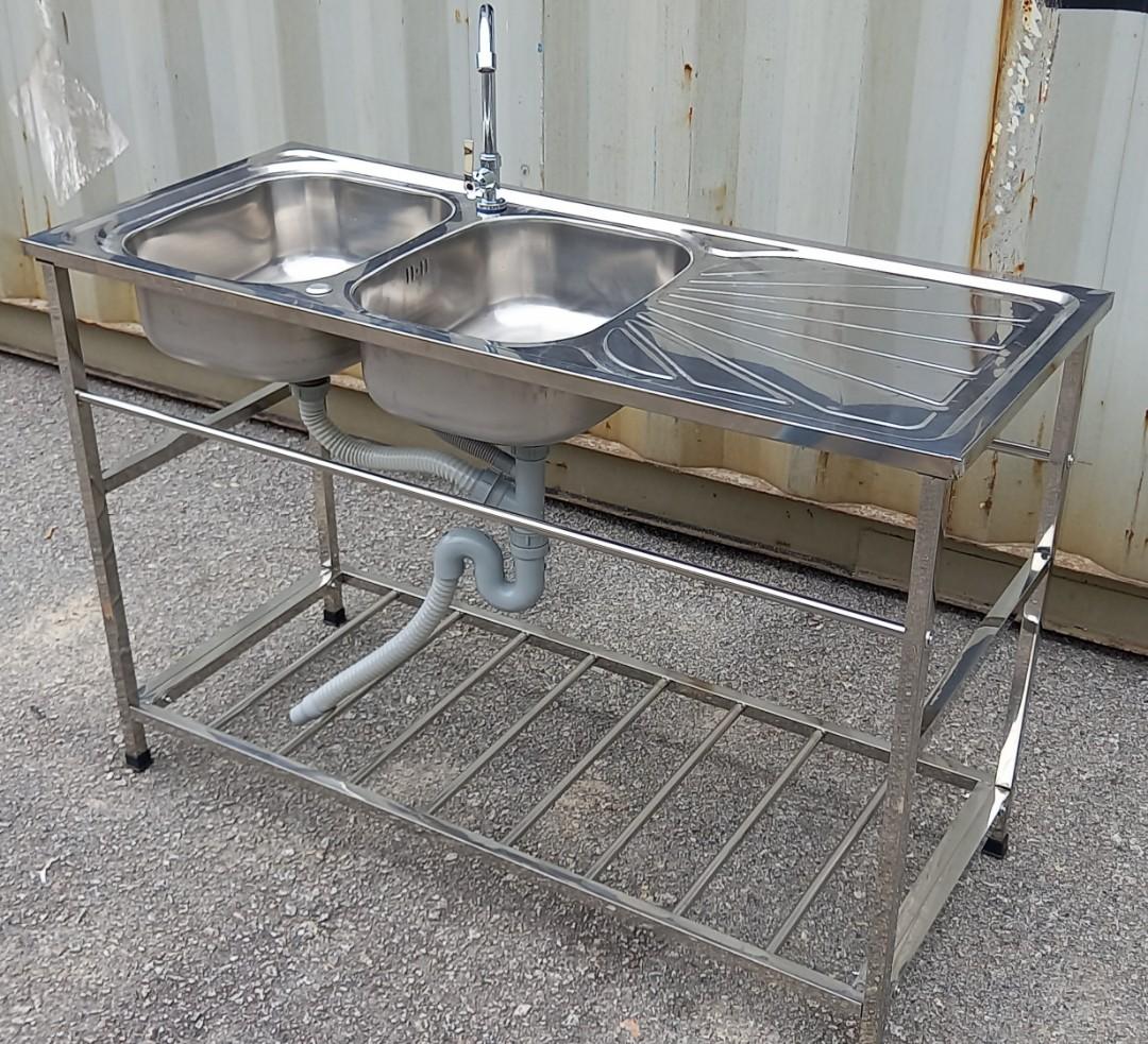 STAINLESS STEEL DOUBLE BOWL SINK WITH DRAINBOARD / DOUBLE BOWL SINK ...