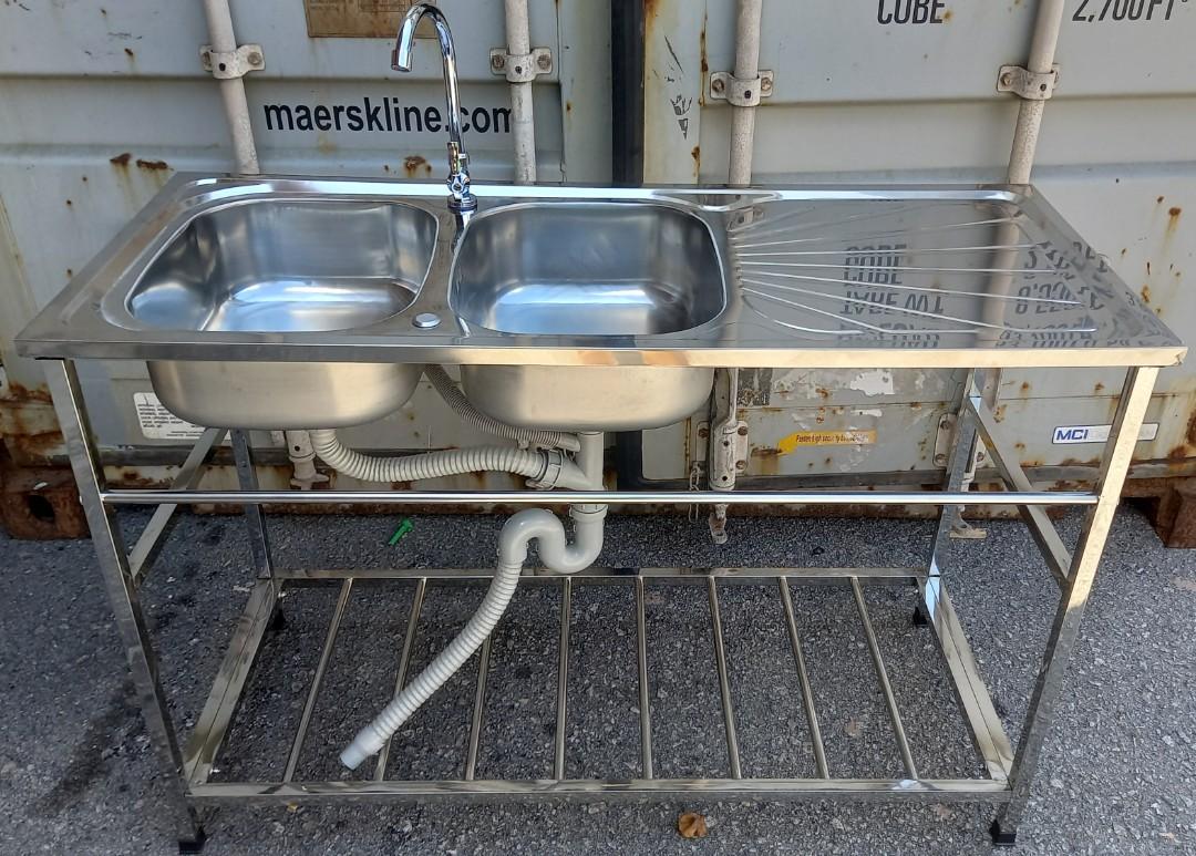 STAINLESS STEEL DOUBLE BOWL SINK WITH DRAINBOARD / DOUBLE BOWL SINK ...