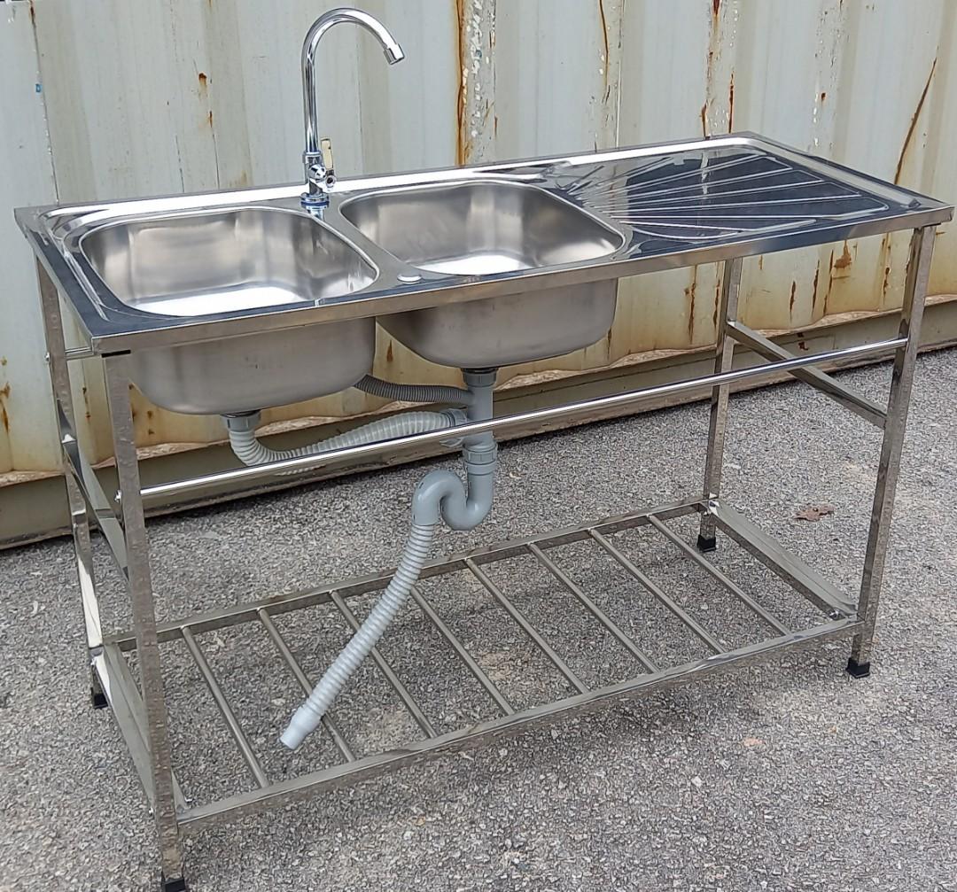 STAINLESS STEEL DOUBLE BOWL SINK WITH DRAINBOARD / DOUBLE BOWL SINK ...