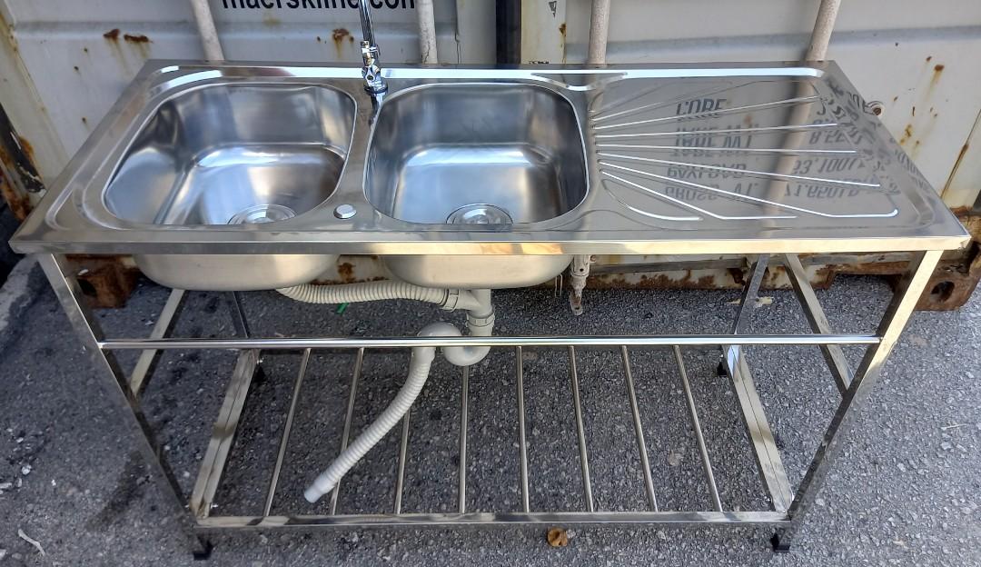 STAINLESS STEEL DOUBLE BOWL SINK WITH DRAINBOARD / DOUBLE BOWL SINK ...