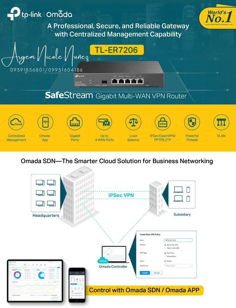 TP-LINK TL-ER7206 SafeStream Gigabit Multi-WAN VPN Router, Computers ...