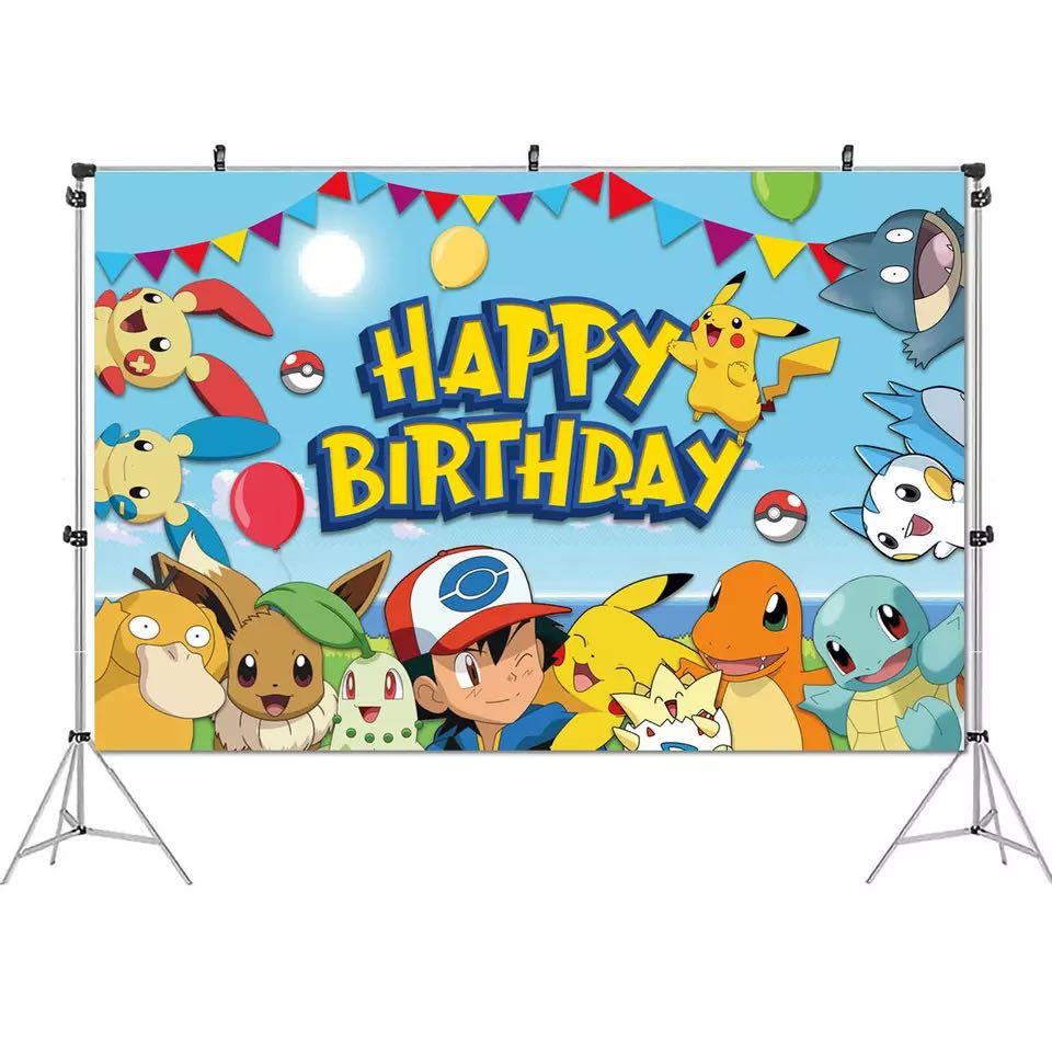 150x100cm Pokemon Photography Backdrop Poster Pikachu Happy Birthday ...