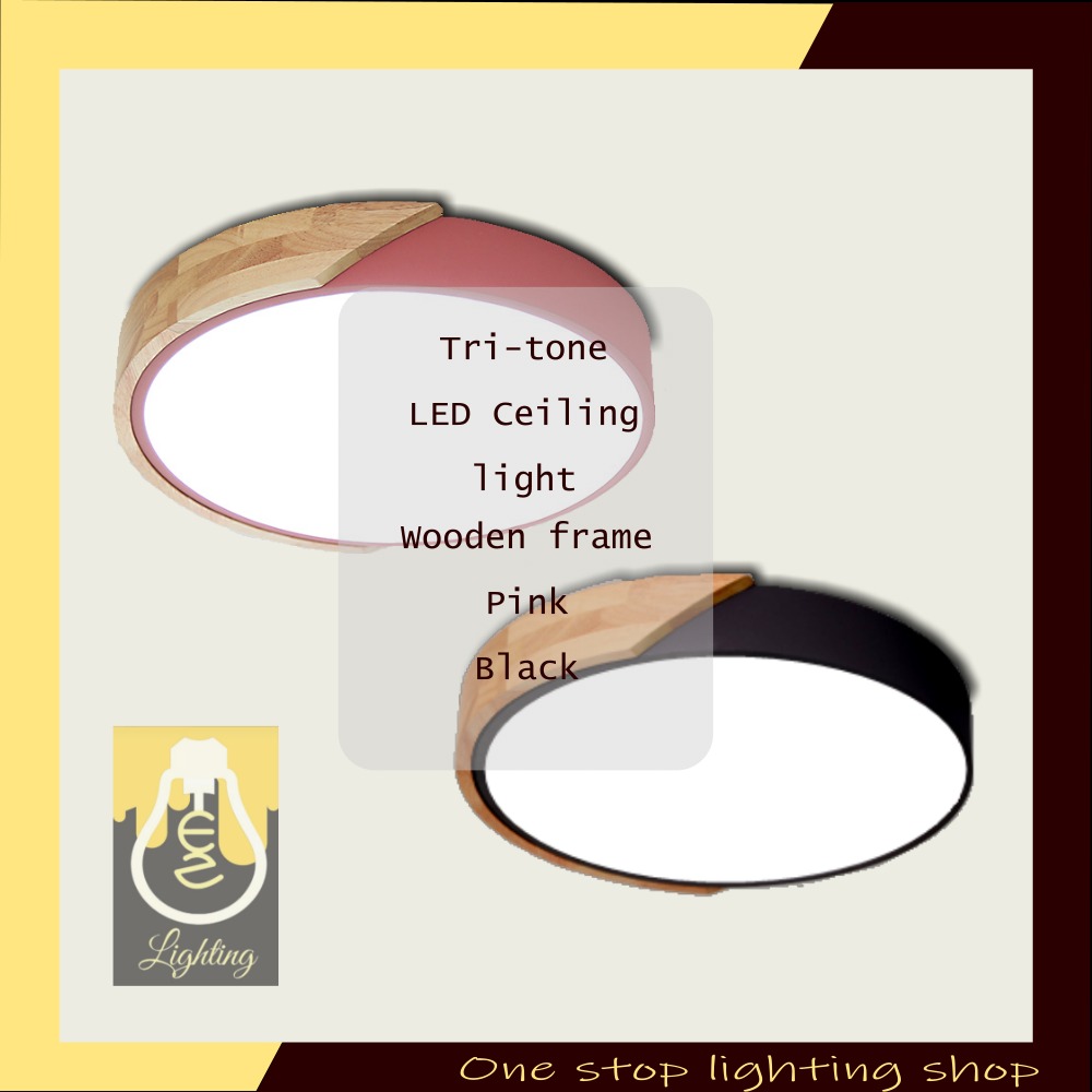 3 tone LED Ceiling light with Wood Frame, Furniture & Home Living ...