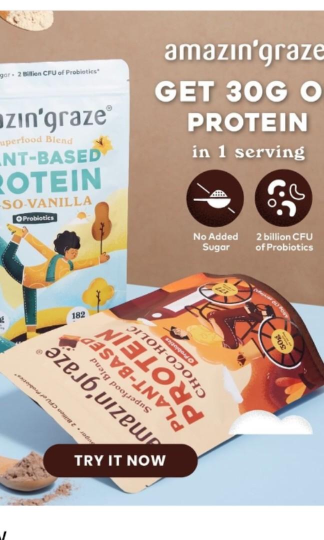 Amazing grace chocolate vegan protein powder, Health & Nutrition ...