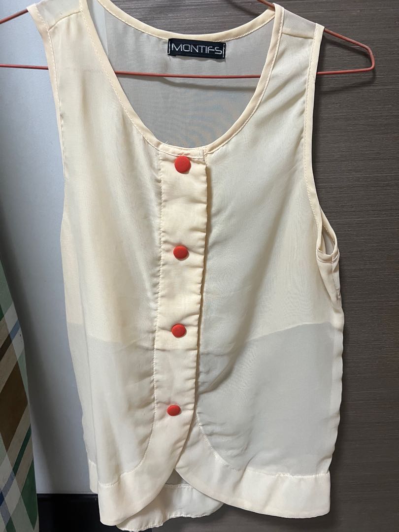 Beige translucent top, Women's Fashion, Tops, Sleeveless on Carousell