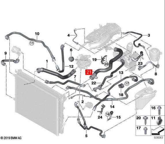 BMW G30 G11 530i 530e 740e Coolant Return Line Hose 17128602870, Auto ...