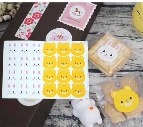 Bunny Bear Stickers Sealing Labels Seals for Cookie Bags Homebakes Door ...