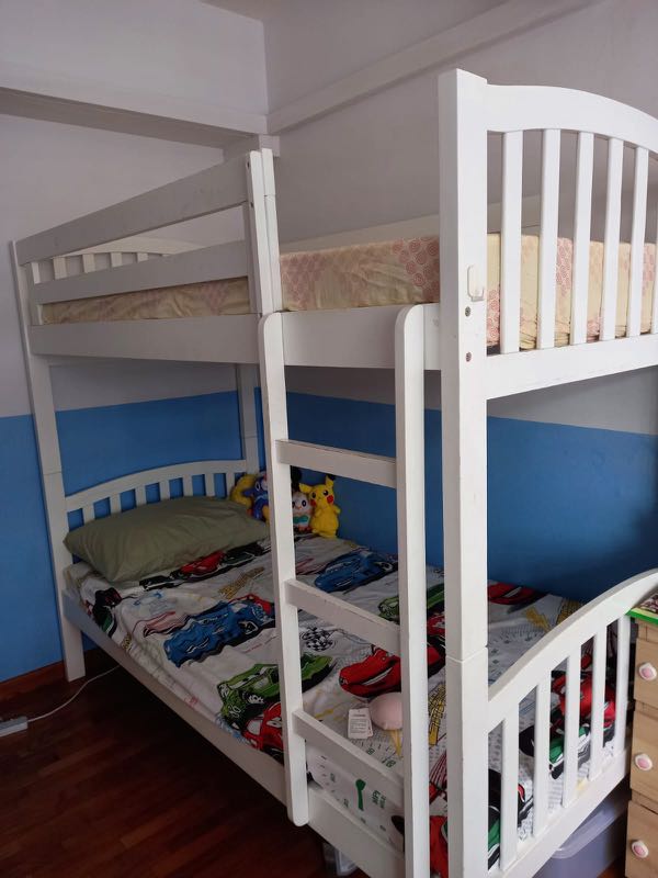 Double deck single bed (frame only), Furniture & Home Living, Furniture ...