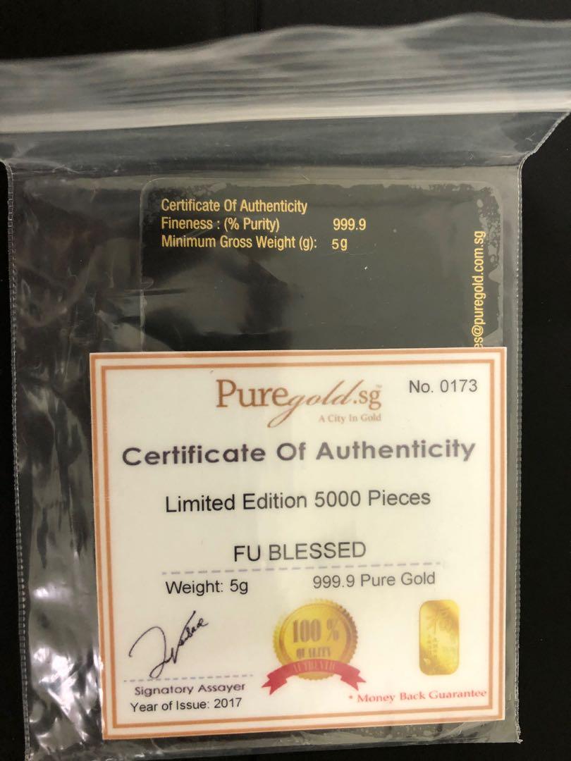 Gold Bar 999.9 Pure Gold Sg Fu Blessed 5gram, Hobbies & Toys ...
