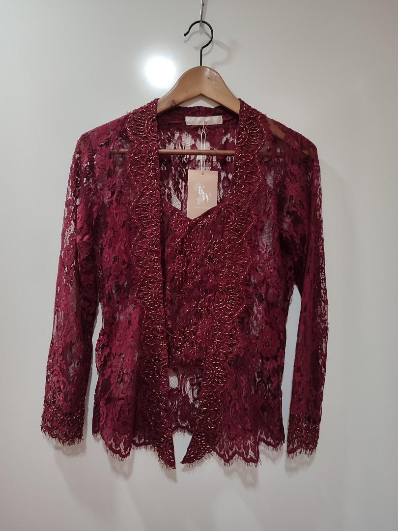 NEW Kebaya Wirda Aulia - Wine Red, Women's Fashion, Dresses & Sets ...
