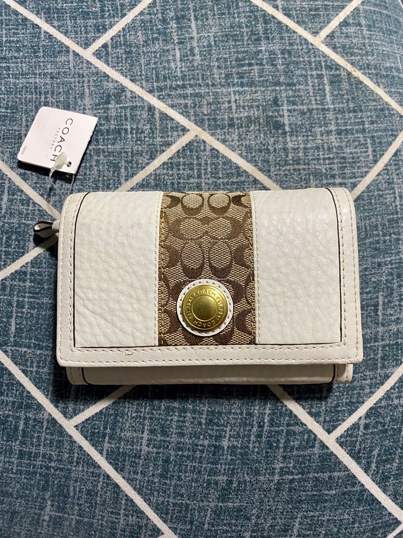 Rare Coach ivory leather canvas wallet with zip coin pouch card holder ...