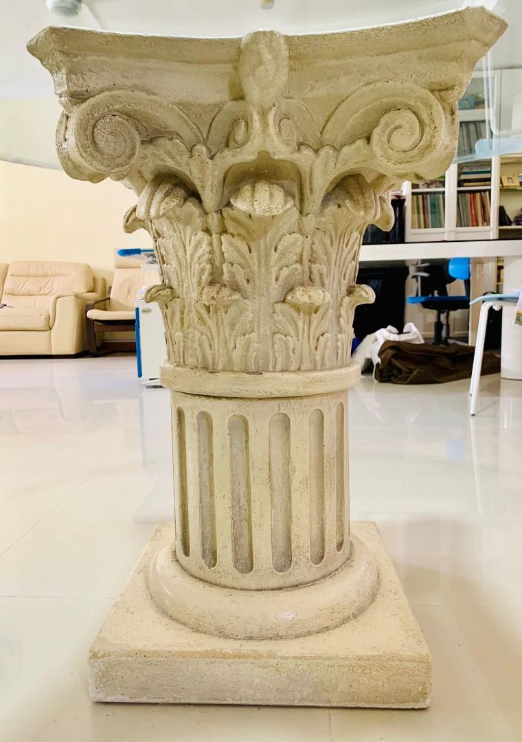 Unique Roman Column Limestone Dining Table With Glass Top, Furniture ...