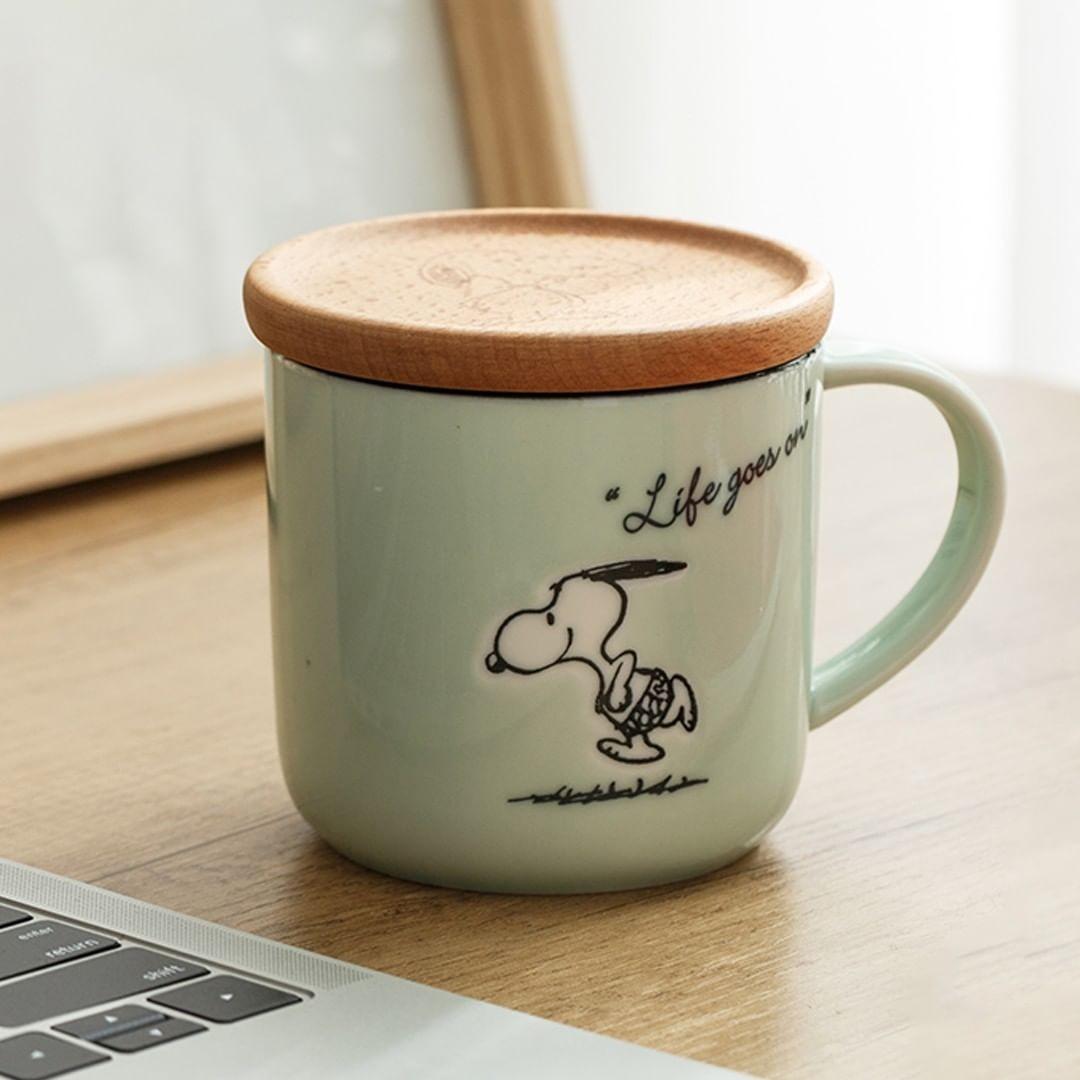 Snoopy Mug with Wooden Coaster Lid, Furniture & Home Living ...
