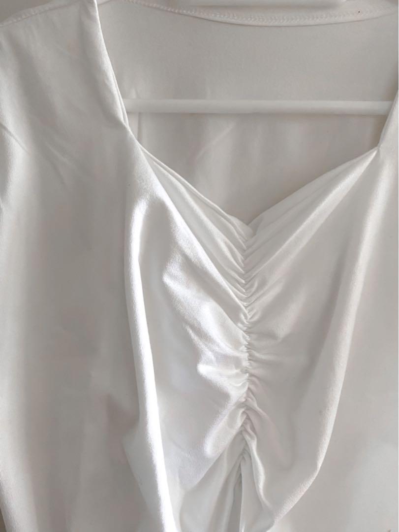 White Korean Garter Crop Top, Women's Fashion, Tops, Blouses on Carousell