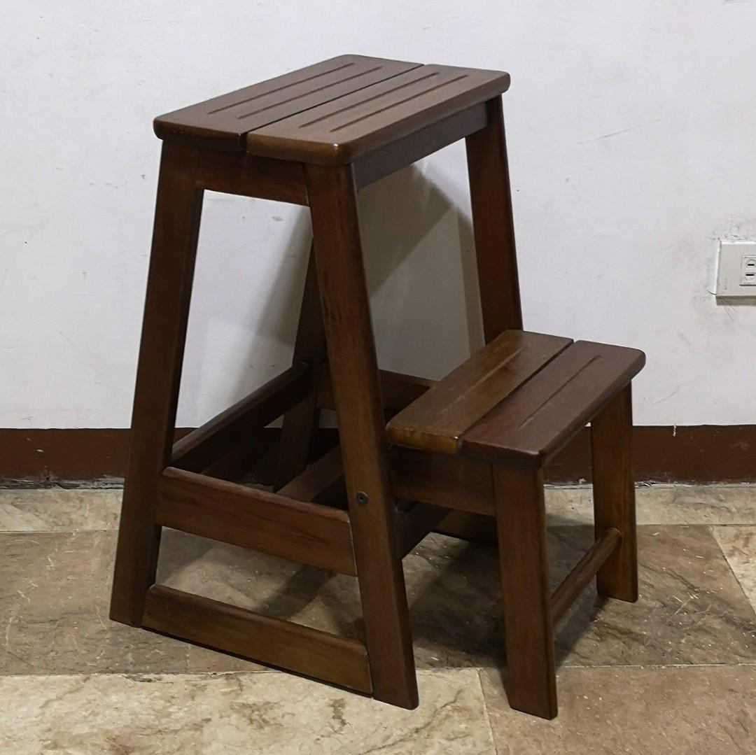 Wooden 2 step ladder, solid wood, like new, Furniture & Home Living ...
