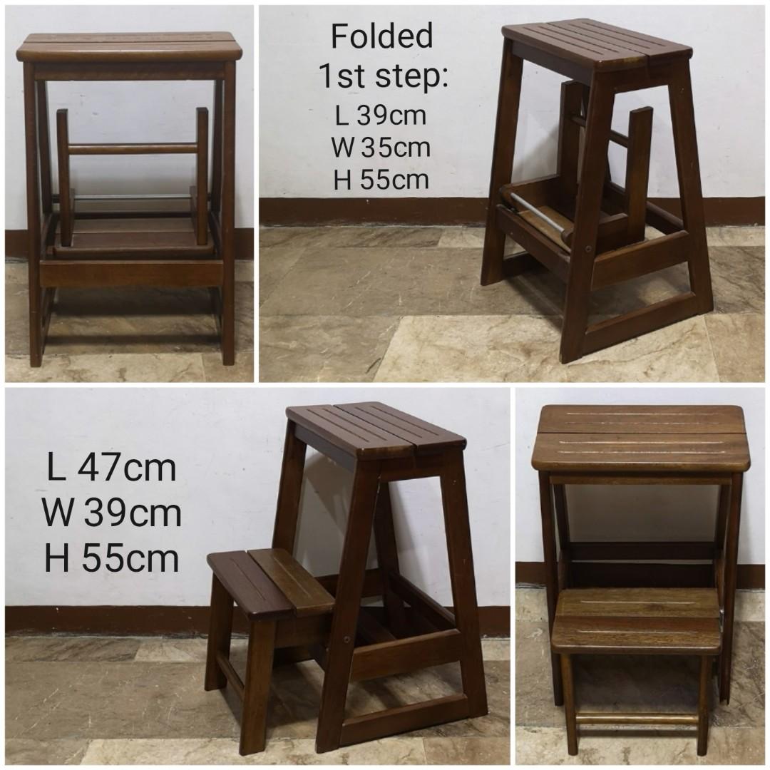 Wooden 2 step ladder, solid wood, like new, Furniture & Home Living ...