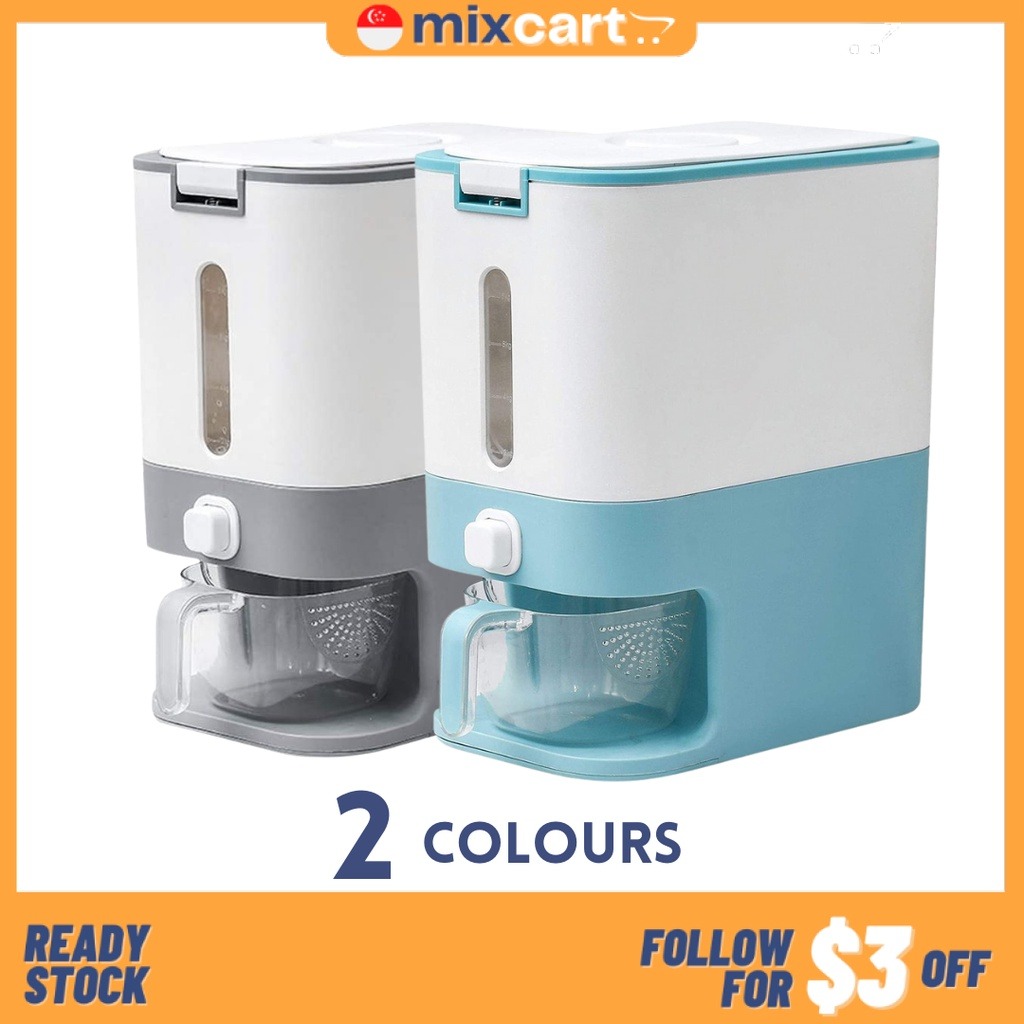 10L Rice Bucket Rice Storage Container with Lid Measuring Cup Moisture ...