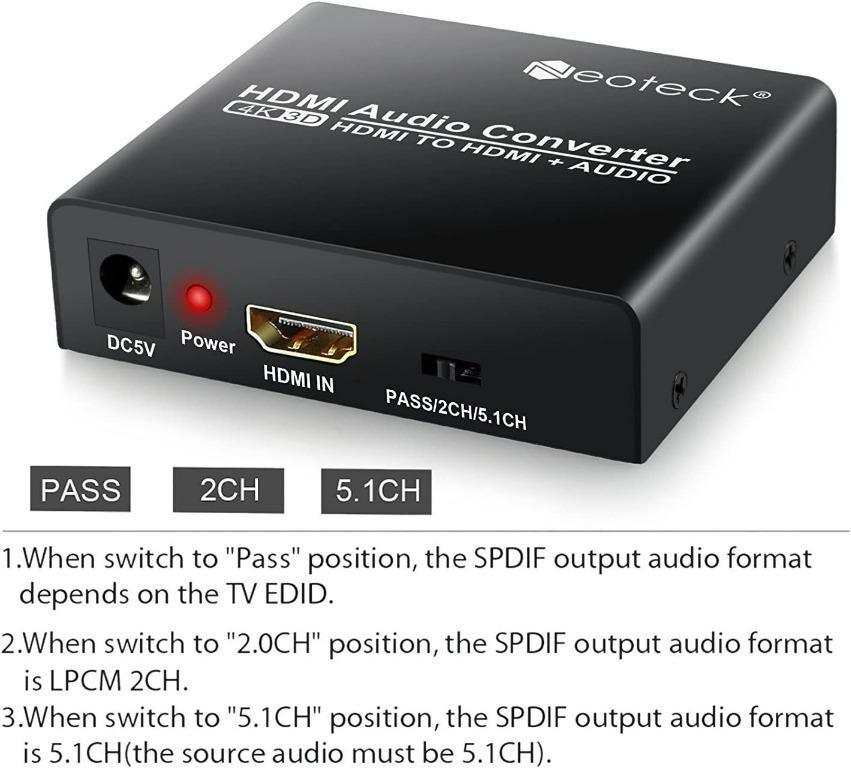 [496] Neoteck HDMI Audio Extractor 4K 2160P HDMI to Optical Spdif ...