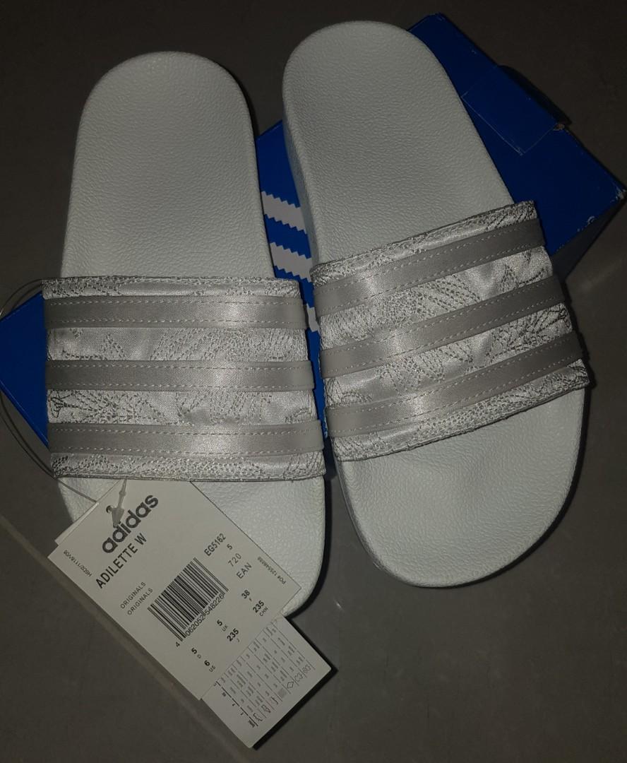Rare Adidas sliders in silver, Women's Fashion, Footwear, Flipflops and ...