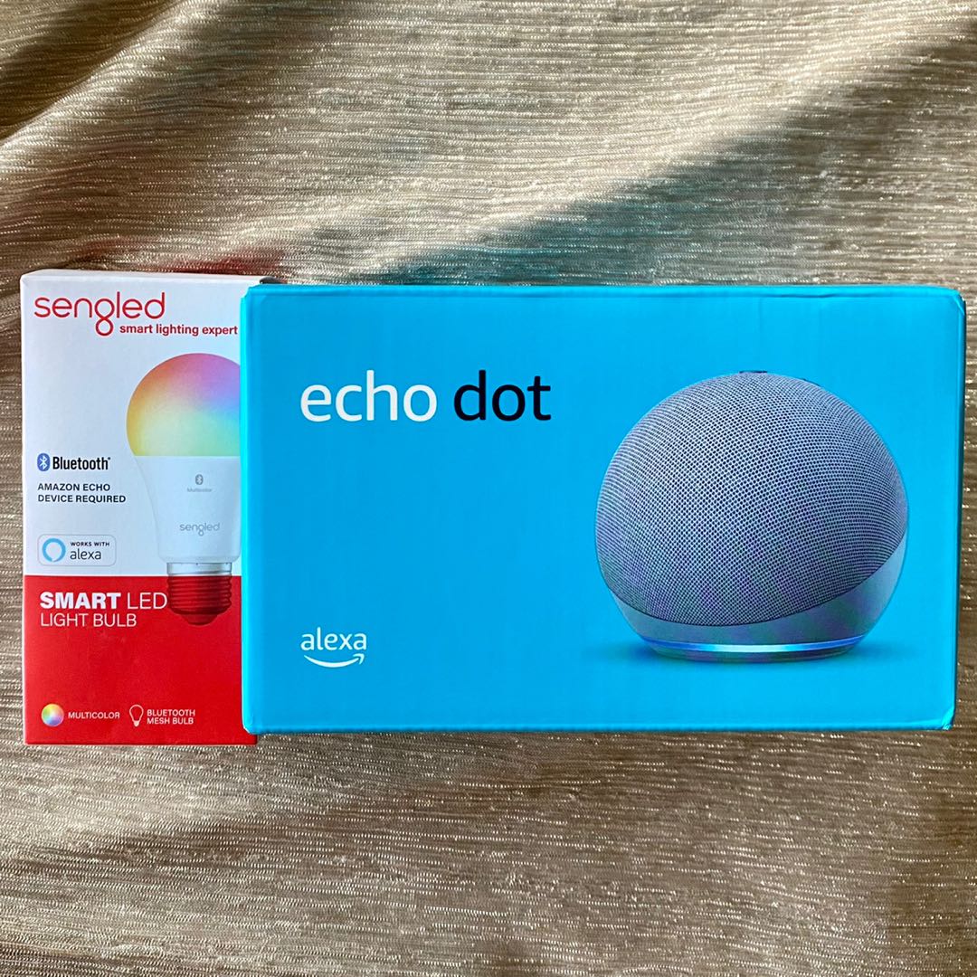 Amazon Echo Dot 4th Gen Twilight Blue with FREE Sengled Smart LED Multicolor A19 Bulb, Audio ...
