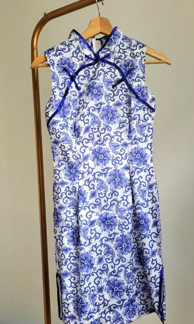 Cheongsam Qipao royal blue cobalt electric porcelain chinoiserie # ...