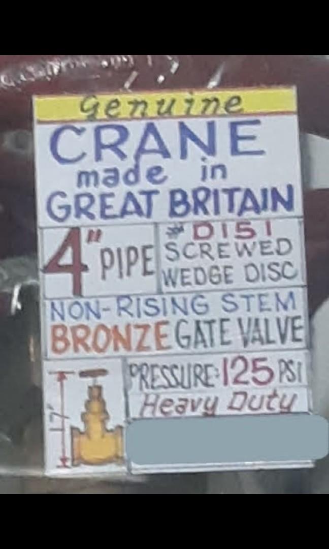 CRANE GATE VALVE VALVES BRONZE NON RISING STEM made in UK 4inch D151 ...