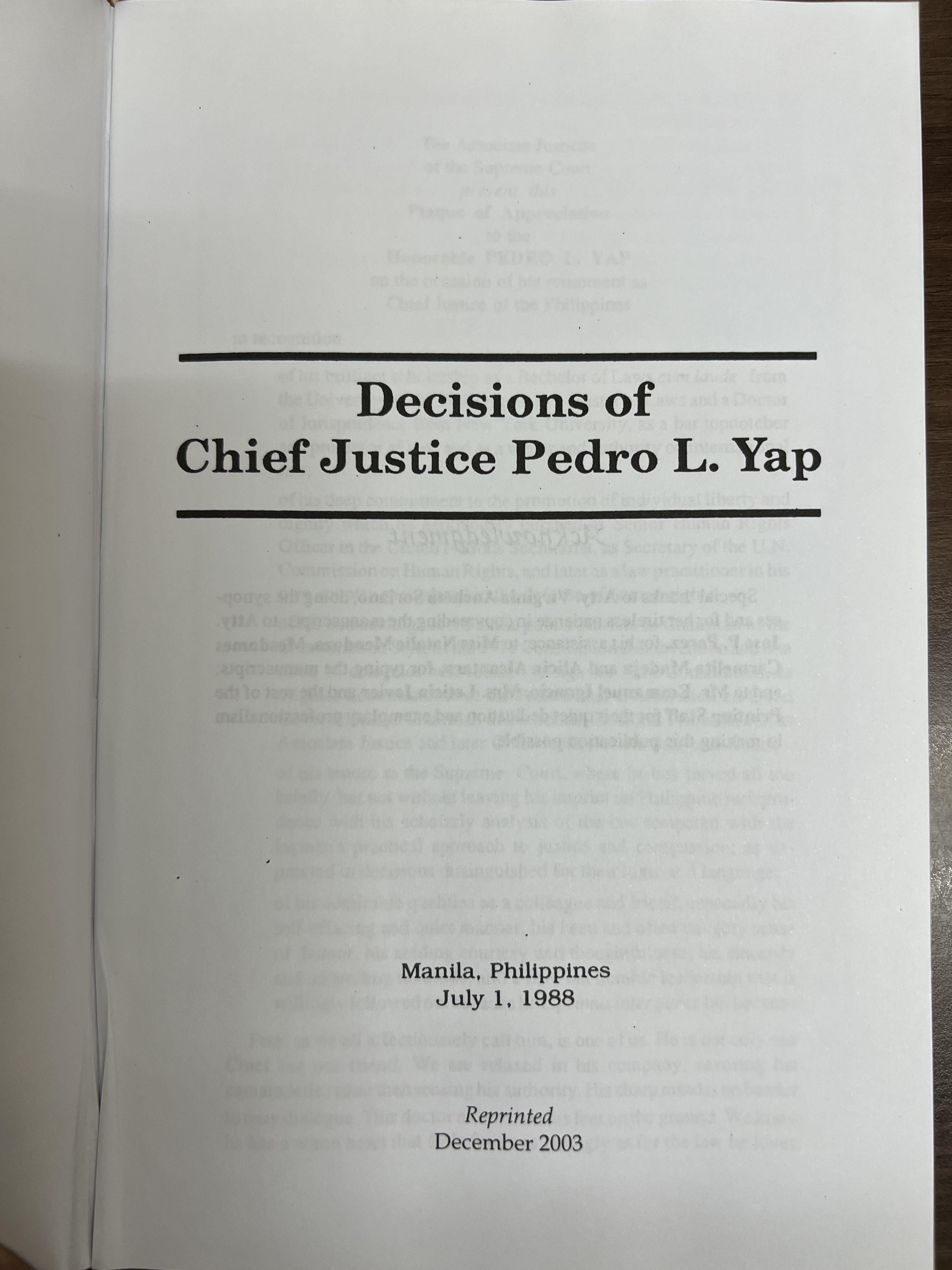 Decisions of Chief Justice Pedro L. Yap, Hobbies & Toys, Books ...