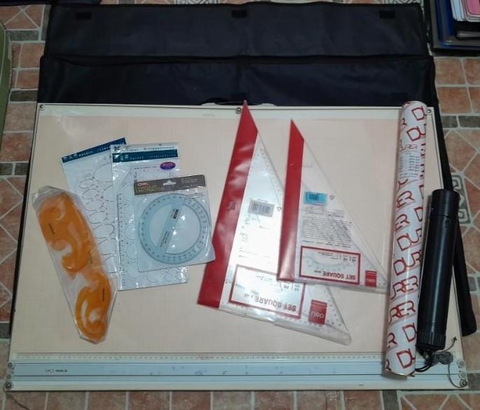 Drafting Board (20x30) with sliding ruler/edge and Drawing Materials ...