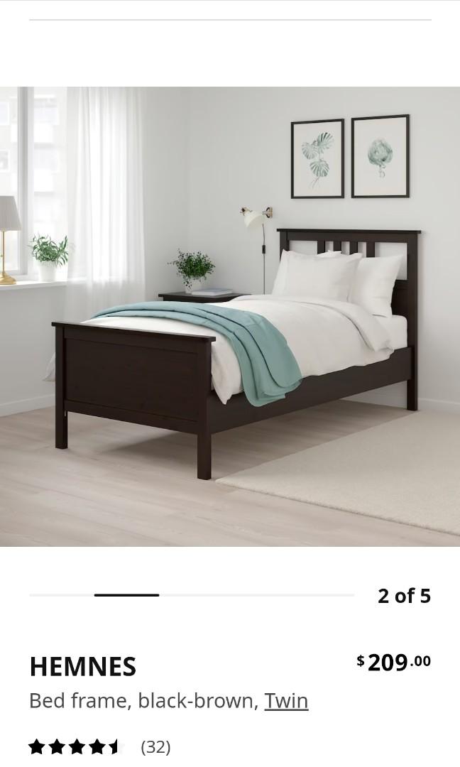 Hemnes Brown-black Single Bed Frame + Chest of Drawer Set, Furniture ...