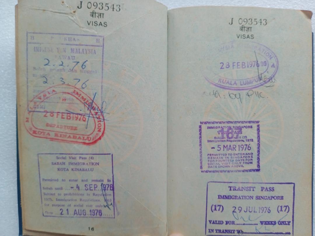 INDIA PASSPORT for COLLECTION - 1971 , well travelled KOTA KINABALU ...