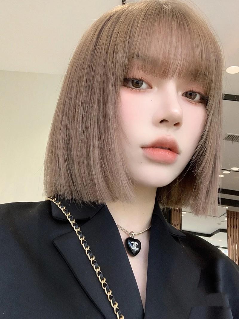 [INSTOCK] Korean Ash Brown Airy Bangs Short Bob Hair Wig [Adjustable ...
