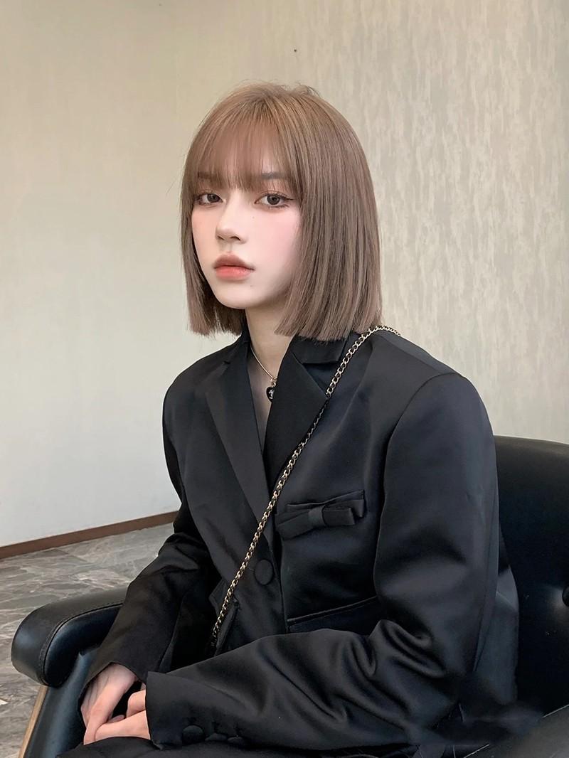 [INSTOCK] Korean Ash Brown Airy Bangs Short Bob Hair Wig [Adjustable ...