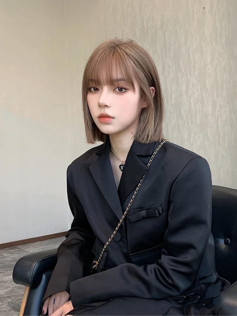 [INSTOCK] Korean Ash Brown Airy Bangs Short Bob Hair Wig [Adjustable ...