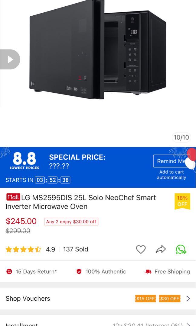 LG MS2595DIS 25L Solo NeoChef Smart Inverter Microwave Oven, TV & Home Appliances, Kitchen ...