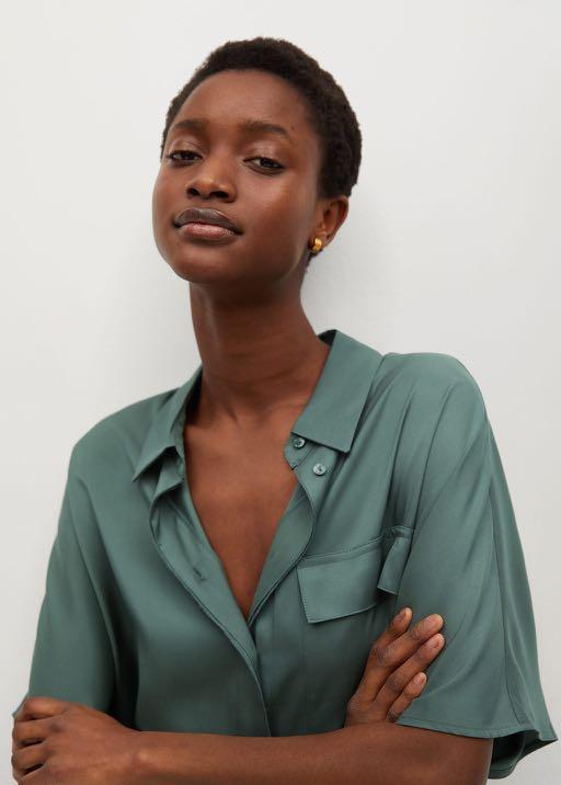 mango mng satin green pocket midi dress bukan zara, Fesyen Wanita ...