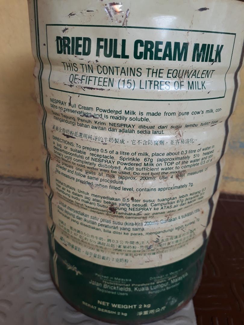 NESPRAY , Nestle Full Cream Milk Powder - 2 Kg Malaysia - Empty Tin ...