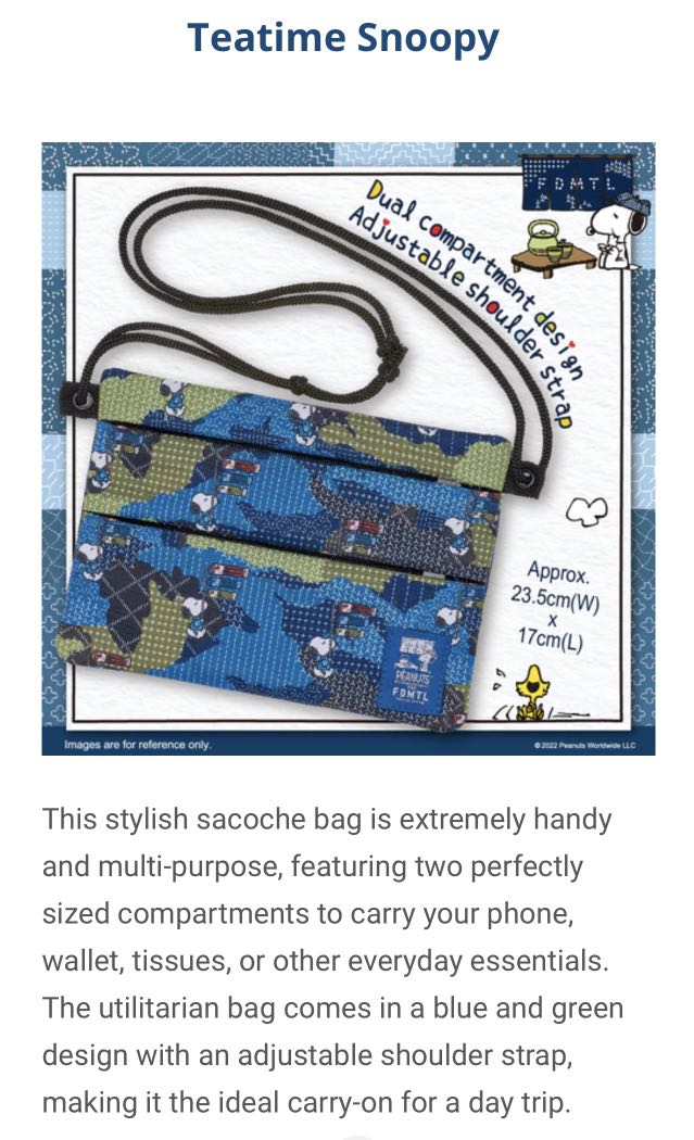 No 7 - tea time Snoopy Peanuts for fmdtl, Women's Fashion, Bags ...